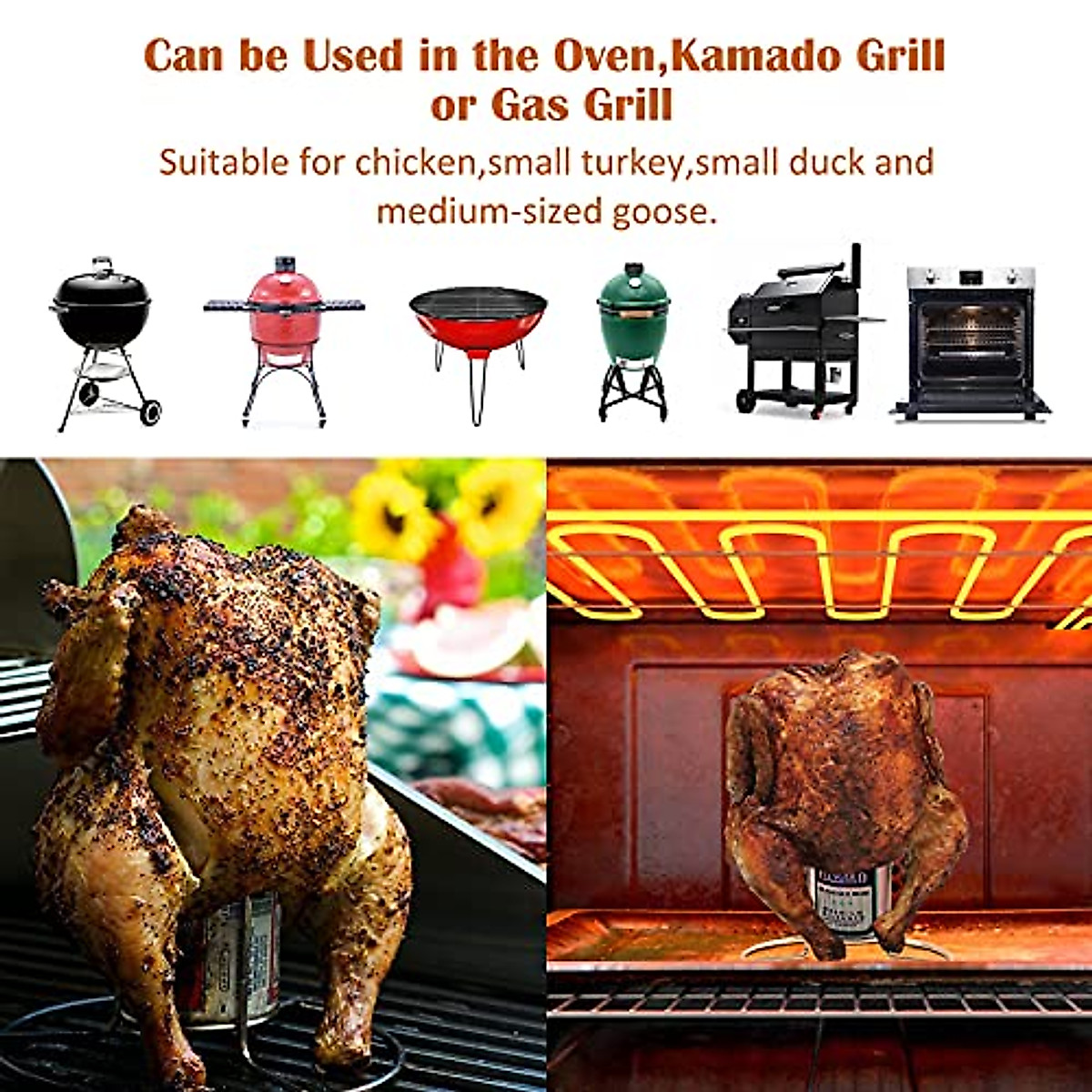 KAMaster Beer Can Chicken Holder for Grill and Smoker,More Higher to Holder - Beercan Chicken Rack Stainless Steel BBQ Roaster Rack for Grill Accessories Turkey Fryer Base Oven Rib Racks for Smoking