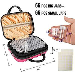 Toolly 132 Bottles Diamond Painting Storage Carring Case - Hardshell Bead Sewing Pills Container Box Embroidery Organizer Bag for DIY 5D Diamond Art Craft Accessorries, Red