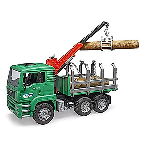 Bruder Toys - Forestry MAN Timber Truck with Fully Functioning Loading Crane, Tilting Loading Bed, and 3 Loadable Trunks - Ages 4+