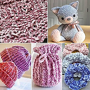 (4-Pack) JUST Skeins Velvet Chenille Yarn Soft Yarn for Crochet Knit - Total Length 4×60m (4×65yds, 50g×4) (White)