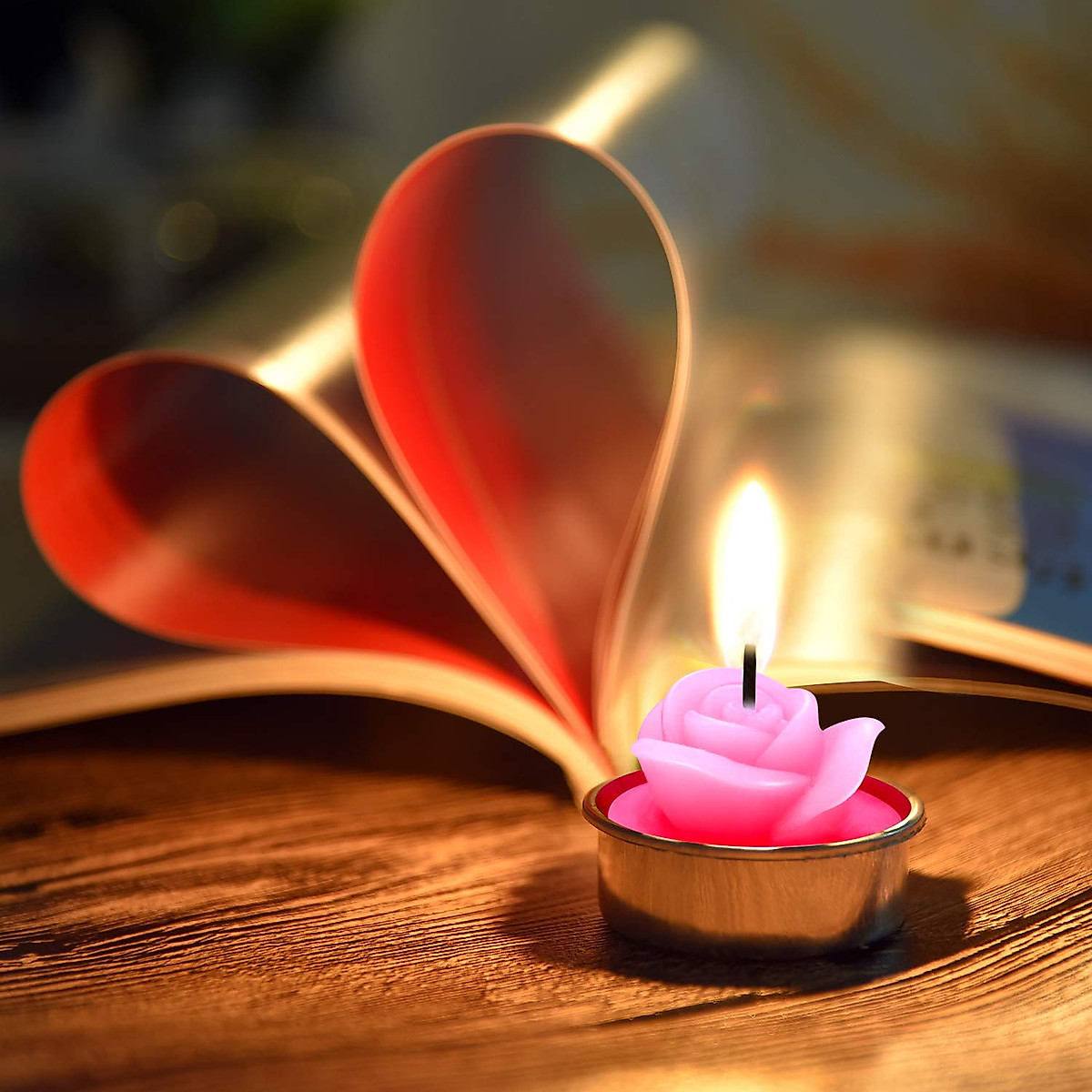 TecUnite 12 Pieces Valentine's Day Rose Tealight Candles Handmade Delicate Rose Flower Candles for Valentine Spa Party Wedding Gift Home Decor(Pink)