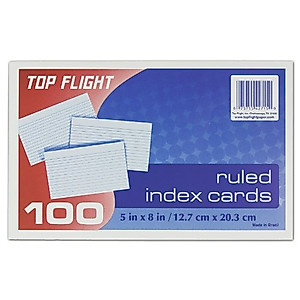 Top Flight Index Cards, Ruled, 5 x 8 Inches, White, 100 Cards per Pack (4004033)