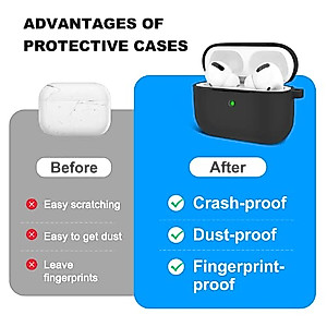 Woyinger Airpods Pro Case Cover with Keychain(Front LED Visible), Soft Silicone Protective Cover with Elegant Fluffy Fur Ball＆Dream Catchers Keychains, Shock-Proof Anti-Scratch Anti-Lost [Black]