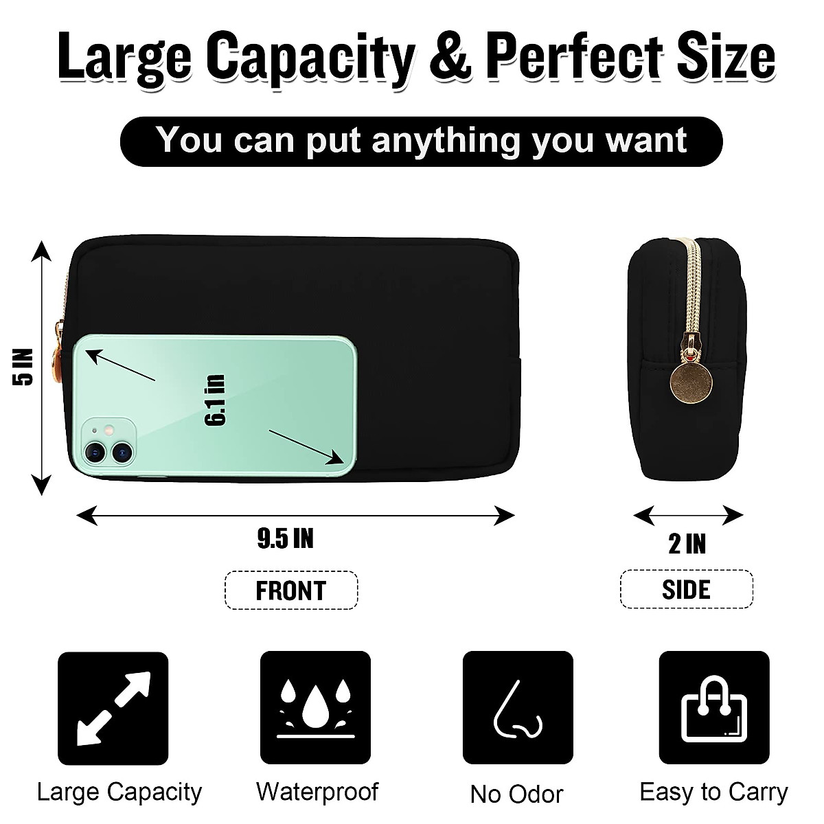 Nylon Small Makeup Bag for Purse, Cute Preppy Makeup Bag Cosmetic Zipper Pouch Purse, Waterproof Portable Travel Toiletry Bag Coin Pouch Clutch Makeup Brush Bag Organizer Storage for Women Girls(Blue)