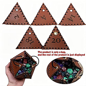 Taivoze Leather D20 Dice Bag, Polyhedral Dice Pouch Portable Drawstring Bag for RPG,Game,DND Dice Bag, Brown