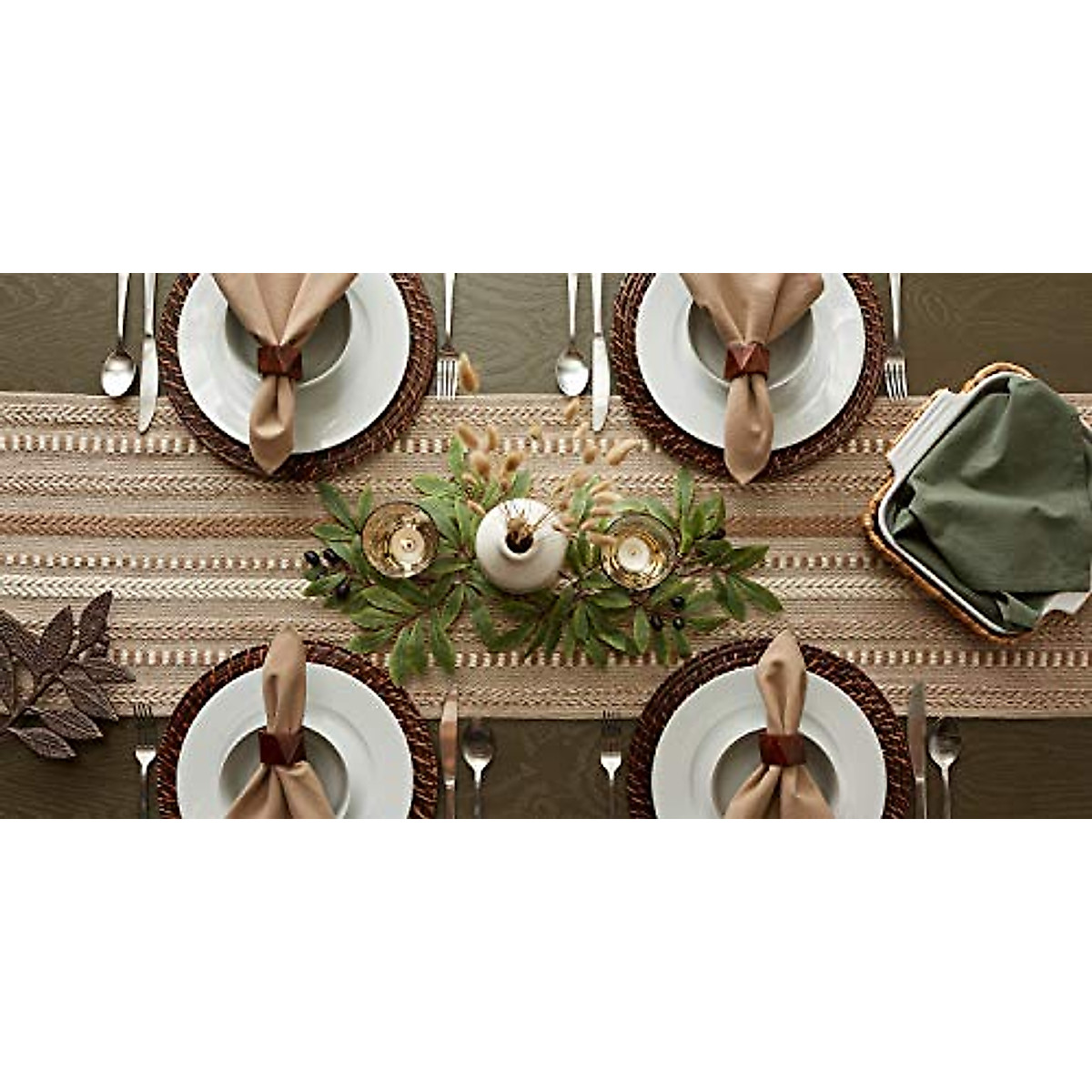 DII Farmhouse Braided Stripe Table Runner Collection, 15x72 (15x77, Fringe Included), Stone