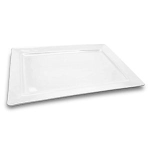 Melamine Serving Tray - 2 Piece 15.875" x 10.875" 100% Melamine Rectangular Platter,White Color | Shatter-Proof and Chip-Resistant Dishwasher Safe and BPA Free