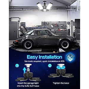 Garage Light - 2PACK 130W 13000LM Deformable 4+1 Panel LED Garage Light with LED Transformer, E26/27 Base, 6500K Daylight White Garage Lights Ceiling LED for Garage, Factory, Warehouse, Storage Room