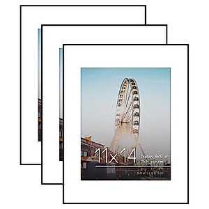 Americanflat Front Loading 11x14 Picture Frame with Shatter-Resistant Glass - Set of 3 - Use as 8x10 Frame with Mat - Metropolitan Collection - Photo Frame for Wall Display - Black