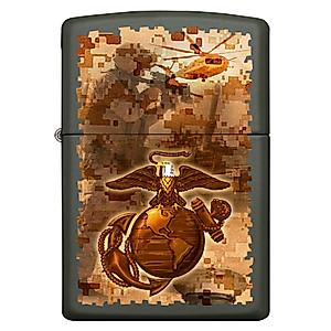 Zippo USMC Camo Soldier Green Matte Pocket Lighter, Green Matte Camouflage, One Size