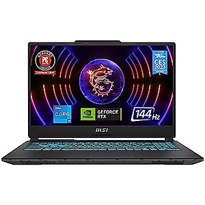 MSI Cyborg 15 Gaming Laptop: Intel Core i5-12450H GeForce RTX 2050, 15.6" FHD, 144Hz, 16GB DDR5, 512GB NVMe SSD, Type-C USB 3.2 Gen 1, Cooler Boost 5, Win 11 Home: Black A12UCX-276US