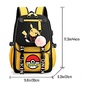 Yjiuxnw Anime School Backpack Set with Pencil Box Travel Backpacks with USB Charging Port, Cute Daypack for Boys And Girls