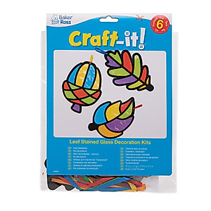 Baker Ross AW854 Leaf Stained Glass Ornament Kits - Pack Of 6, Fall And Winter Arts And Crafts, Kids Fall Craft Kits