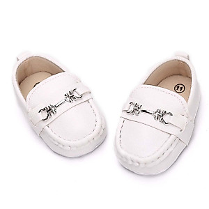 Greceen Baby Boys and Girls Classic PU Leather Loafers are Suitable for Crawling, Wedding Dress, Birthday Parties, First Walking Crib Shoes 224 White 11