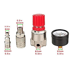 Air compressor pressure regulator 1/4" mini pressure gauge, double connection pressure regulator air compressor air pump accessories 180psi 12bar (three-way valve)