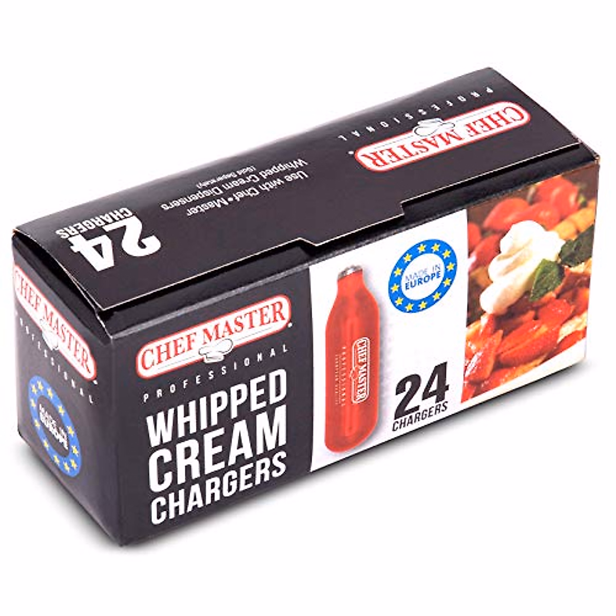 Chef-Master Whipped Cream Chargers, Nitrous Oxide Whipped Cream Cartridge PACK OF 24, Whip Cream Dispensers Chargers, Made in Europe