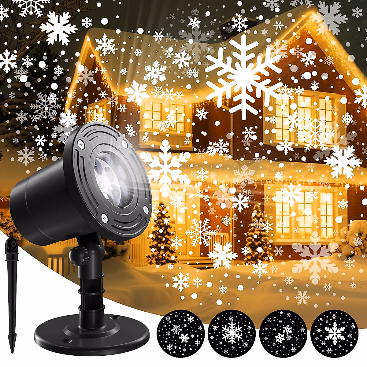 Outdoor Snowflake Projection Lights, IP65 Waterproof Christmas Snow Projector, Rotating Snowfall Projection Lamp for Halloween, Xmas, New Year, Parties, Weddings, and Patios