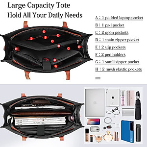 NUBILY Women's Large Black Tote Laptop Bag, 15.6 Inch USB Charging Port, Waterproof Nylon Shoulder Bag