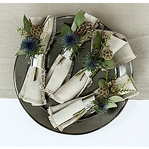 Solino Home Linen Dinner Napkins 20 x 20 Inch – Natural Set of 4 – 100% Pure Linen Fringe Cloth Napkins for Thanksgiving, Christmas – Machine Washable and Handcrafted from European Flax