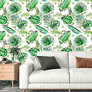 STICKEEP Tropical Wallpaper Peel and Stick Modern Green Palm Leaf Wall Paper Self Adhesive Botanical Floral Peel and Stick Wallpaper for Bedroom Walls Bathroom Living Room Cabinets 24" x 118"