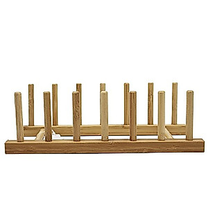 OSTBIT Plate Rack-holder Kitchen Cabinet and Pantry Organizer Rack, 6 Compartments,Pot Lid Holder or bookshelf 11 -inches bamboo