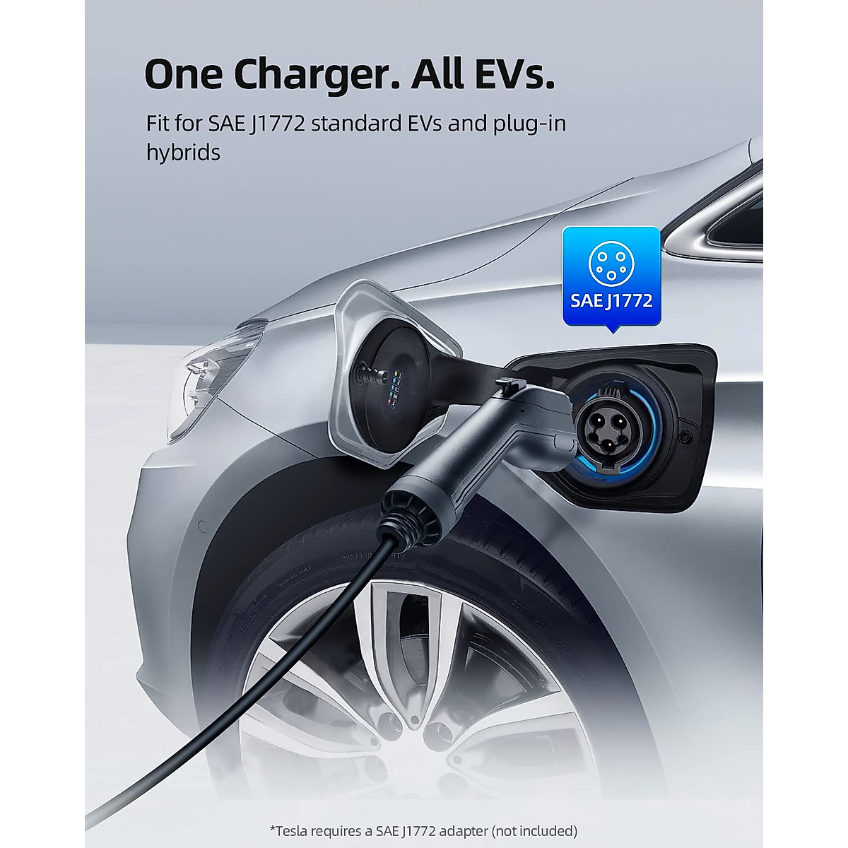 ShockFlo G Mini Level 1-2 EV Charger,16 Amp 110-240V 21ft Portable Electric Vehicle Charger,NEMA 6-20 Plug with NEMA 5-15 Adapter for J1772 Electric Cars