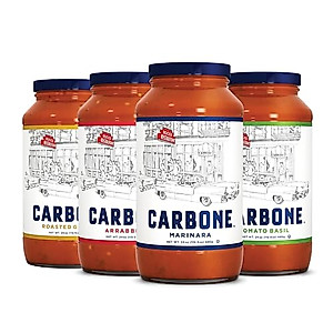 Carbone Pasta Sauce VARIETY PACK of Tomato Basil, Marinara, Arrabbiata, Roasted Garlic, Tomato Sauce Made with Fresh, Natural Ingredients, Non GMO, Vegan, Gluten Free, Low Carb, 24 Fl Oz (Pack of 4)