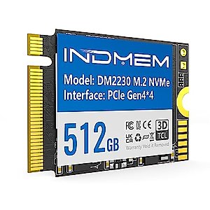 INDMEM M.2 2230 SSD, 512GB 2230 NVMe SSD PCle Gen 4.0x4 Internal Solid State Drive, 3D TLC NAND,Compatible with Surface Pro X Steam Deck GPD Laptop Ultrabook Tablet