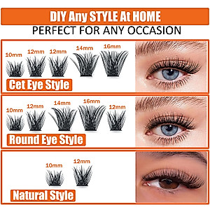 Lash Clusters 144 Pcs Cluster Lashes DIY Eyelash Extensions C D Curl 10-16mm Mega Volume Fluffy Individual Lashes Wispy Eyelashes DIY at Home, by Kmilro (Volume, 0.07C-10-16mm Mix)