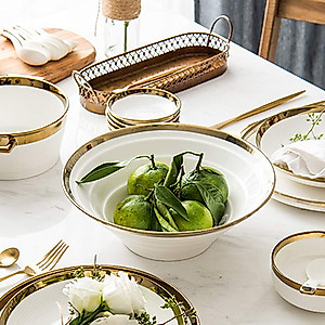 Fine Dinnerware Set,Gold Halo White Porcelain Dinnerware Set, Complete Ceramic Plates and Bowls Sets, Modern Creativity Vintage Round High Class Dishes Set, Luxurious Mellow Dinnerware Dish Set,20PCS