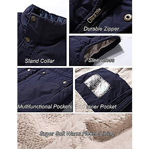 Flygo Men's Winter Warm Outdoor Padded Puffer Vest Thick Fleece Lined Sleeveless Jacket (Blue 2XL)