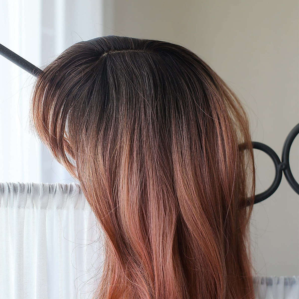 Clearance Ombre Pink Wig with Bangs 26 Inch 65cm Long Wavy Synthetic Wig Ombre Dark Root To Pink Colored Wigs for Women Heat Resistant Wigs for Daily Cosplay Party Wear Natural Looking Wig