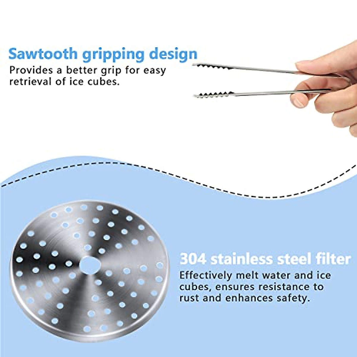 3 Quarts Ice Bucket with Silicone Lid, Ice Tongs and Strainer, Newly Upgraded Silicone Cover Keep Ice Frozen Longer - Ideal for Parties, Cocktail Bar, Chilling Wine, Champagne