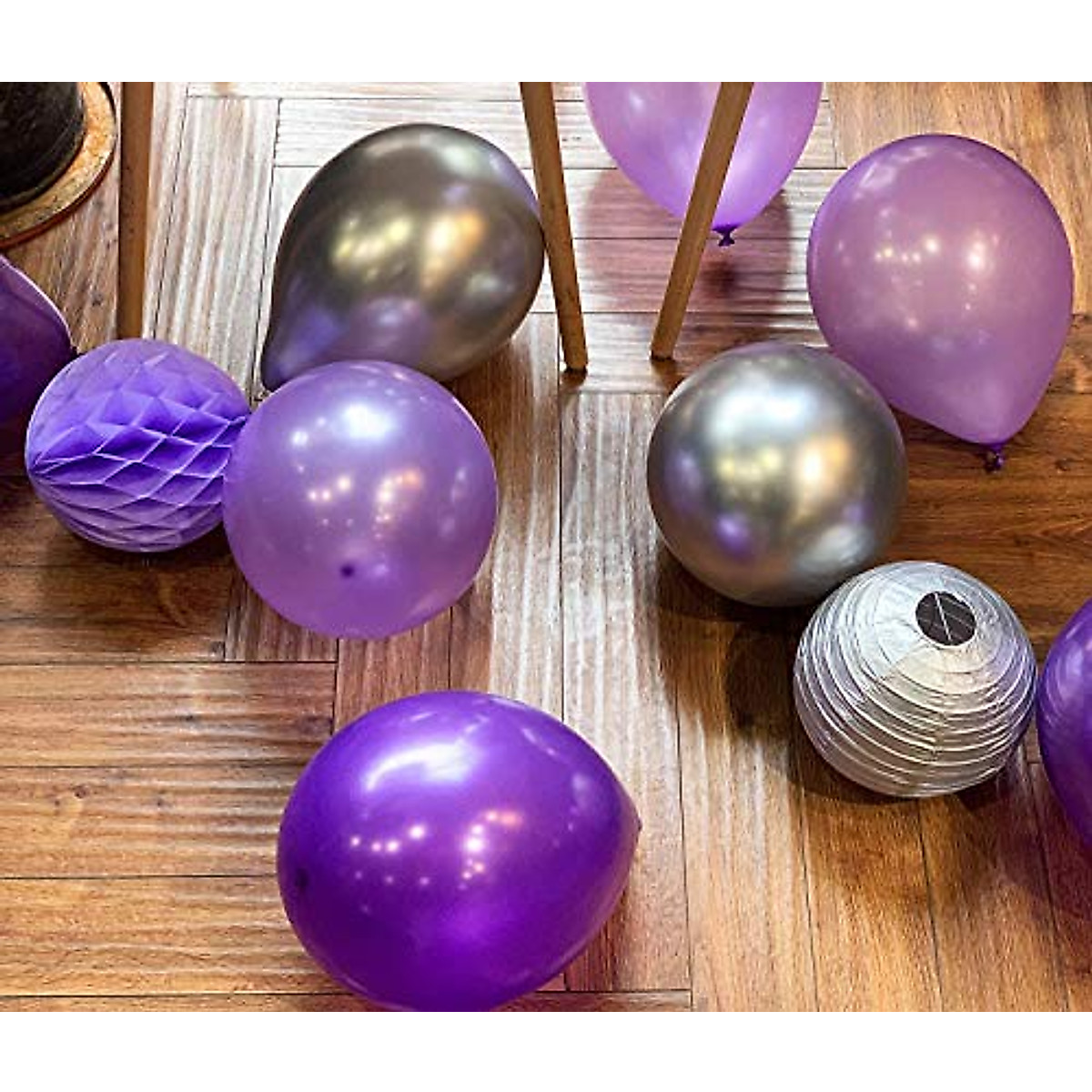 Purple Silver Birthday Decorations for Women Purple Silver Happy Birthday Balloons Latex Balloons Polka Dot Paper Fans/ Women's 30th/40th/50th/60th Birthday/Purple Birthday Decorations