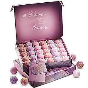 Bath Bombs Gift Set, 30pc Lavender Bath Bombs for Women, Mom, Men Natural Spa Bubble Bath Bomb, Shower & Bath Accessories for Women, Bath Gift for Birthday, Pampering Relaxing Aromatherapy