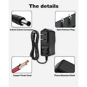 12V 1A DC Power Supply Adapter 12 Volt AC Adapter 100-240V 50-60Hz to DC 12V 1A Power Adapter, 12V DC Power Supply 1A Transformer with 5.5mmx2.5mm DC Outle Plug & 1 Tip