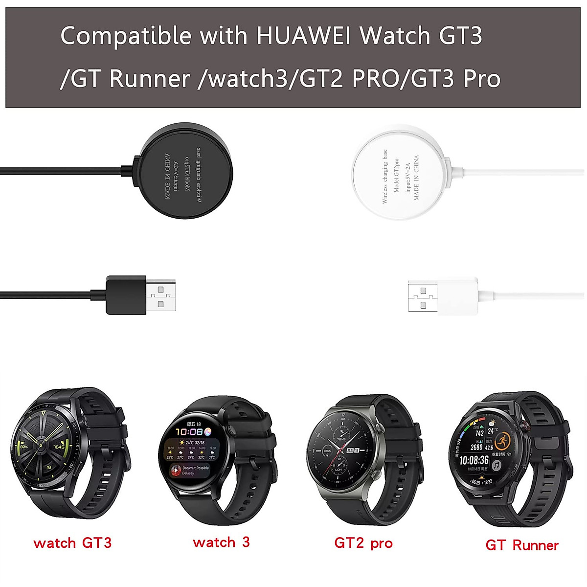 FitTurn Compatible with Huawei Watch Ultimate/GT3/GT Runner/watch3 Pro New/GT2 PRO/GT3 Pro/Watch D Charger Charging Cable -2 Pack 3.3FT Replacement Charging Cradle Adapter Dock for GT3 Smartwatch