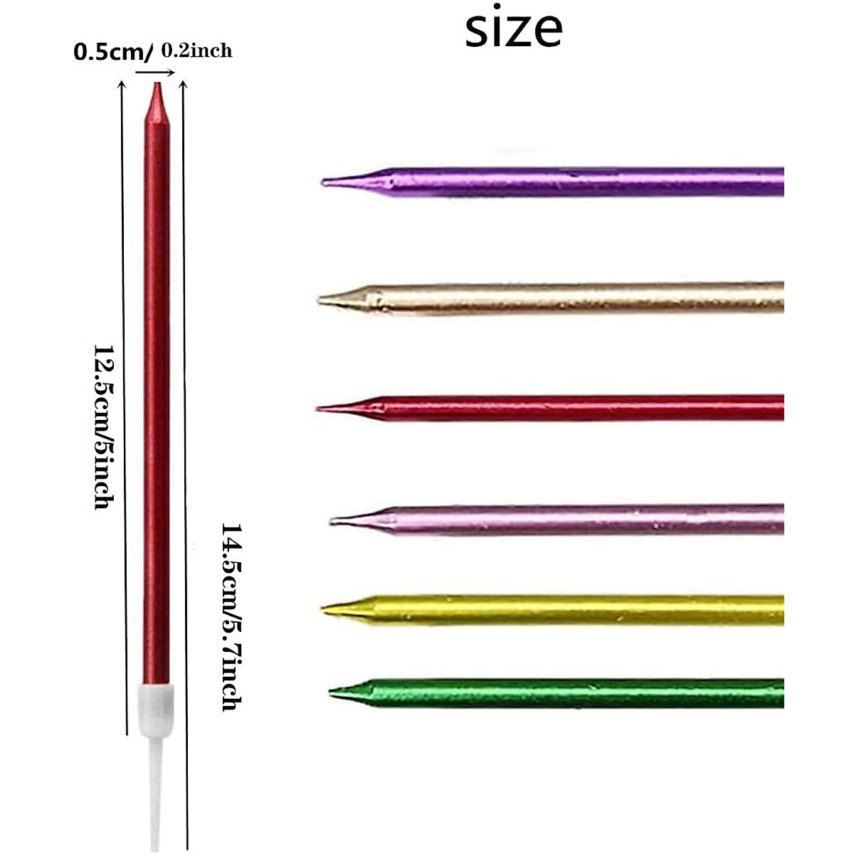 24 Pack Exquisite Birthday Candles in Holders Metallic Cake Candles Thin Cupcake Long Candles Cake Toppers for Birthday Party Wedding Anniversary Christmas Baby Shower (24PCS Color Mixing)