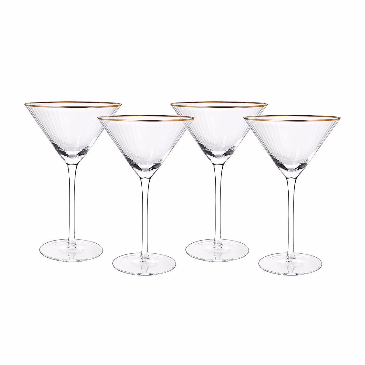 Hand Blown Gold Rim Martini Glasses - Set of 4-10 oz, 24K Gilded Classic Vintage Glasses For Martinis, Cocktails, Champagne, Water & Wine - Classic Coupes Gilded Rimed, Crystal Coupe with Stems