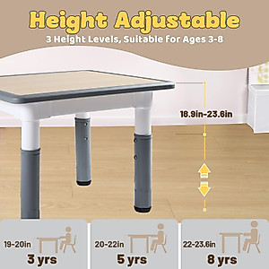 FUNLIO Kids Table and 2 Chairs Set for Ages 3-8, Height Adjustable Toddler Table and Chair Set, Easy to Wipe Arts & Crafts Table, for Classrooms/Daycares/Homes, CPC & CE Approved (3pcs Set) – Grey