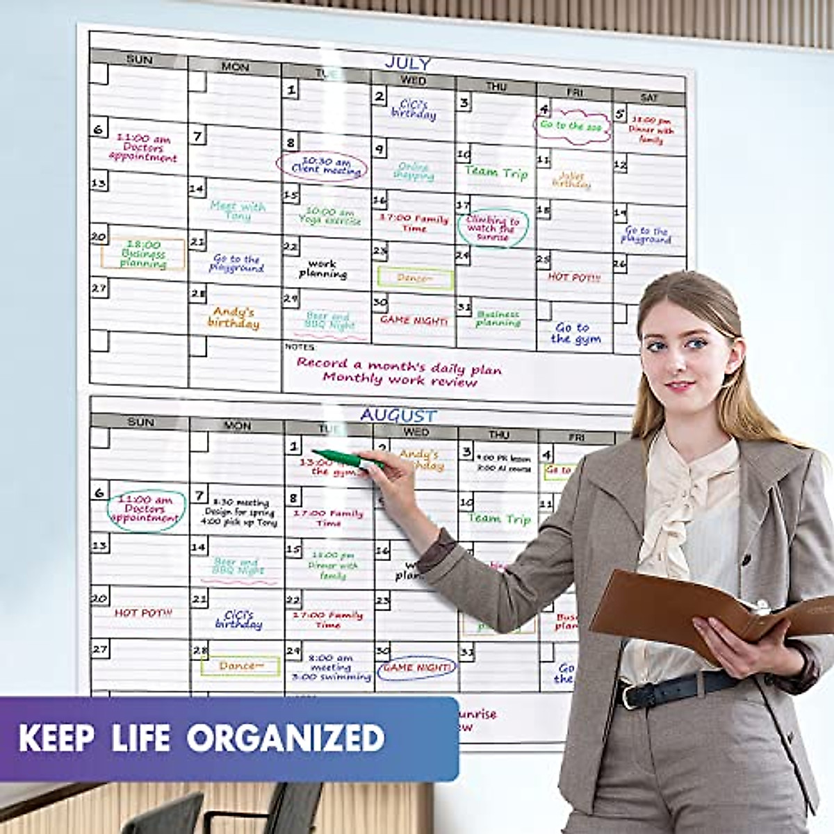 Dry Erase Two Month Laminated jumbo Wall Calendar, 38" x 50", Huge bimonthly Vertical Laminated Erasable White Board, Giant 60 day Family Whiteboard Schedule Planner, Large Multi Month Reusable Poster