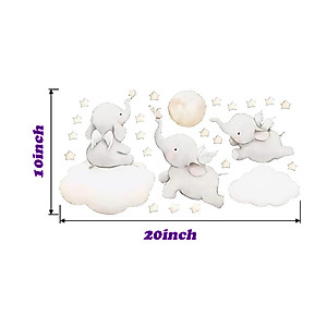 MASCARE Flying Elephant Wall Decal Animal with Cloud Moon Star Wall Sticker Dumbo Wall Art Decor for Kids Bedroom Baby Nursery Removable Home Background Decoration