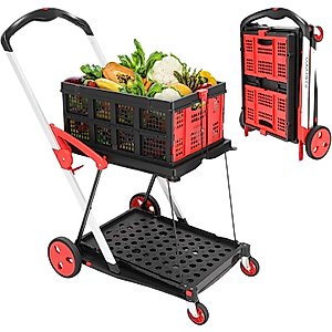 Multi Use Functional Collapsible Carts, Shopping Cart with Storage Crate, Mobile Folding Trolley, Portable Folding Cart, Shopping Cart Folding Trolley for Home, Groceries