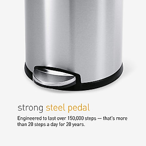 simplehuman 4.5 Liter / 1.2 Gallon Round Bathroom Step Trash Can, Polished Stainless Steel