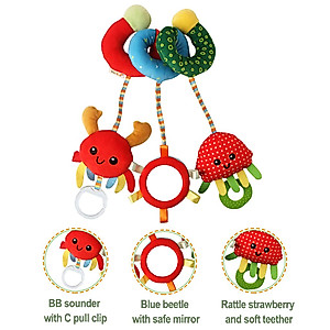 AIPINQI Infant Stroller Toy, Baby Car Seat Toys for Infant Baby Bed Stroller Toy Suitable Pram Crib Plush Toy for Boys Girls Spiral Activity Toy with Rattles and BB Squeaker,Strawberry