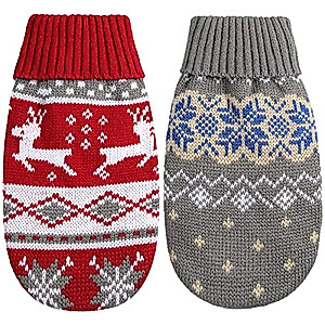 2 Pieces Christmas Cat Dog Sweater Christmas Sweater Cat Christmas Outfit Holiday Sweater for Small Dogs Winter Knitwear Xmas Pet Clothes Warm Reindeer Snowflake Sweater for Kitty Puppy Cat (M)