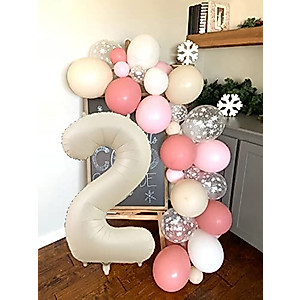 40 Inch Cream White Number 2 Balloons,Large Foil Helium Mylar Birthday Party Balloon 0-9 Matte Nude White Number (2) for Baby Shower Wedding Decorations