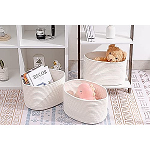 CubesLand Cube Shelf Closet Storage Baskets Bins Set 3,Woven Basket for Organizing/Storage,Long-lasting &Skin-friendly Toy Storage Basket Bin,Stylish Room Decor Basket,Off White Cotton Rope Basket