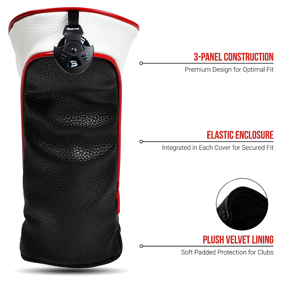 USA Golf Head Covers for Driver & Fairway Woods (Set of 3) - Premium Leather Headcovers, Designed to Fit All Woods and Drivers (Black)