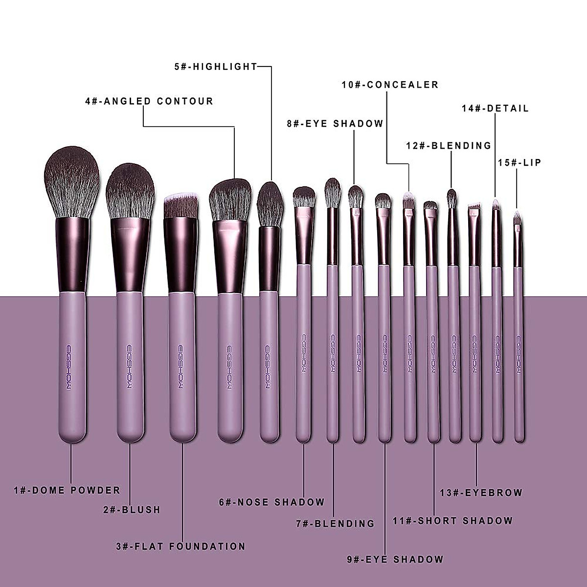 Makeup Brush Set, EIGSHOW Professional Makeup Brushes Kit Foundation Powder Concealers Eye Shadows Makeup 15 Piece for Eye Face Liquid Cream Cosmetics Brushes Kit (Purple)